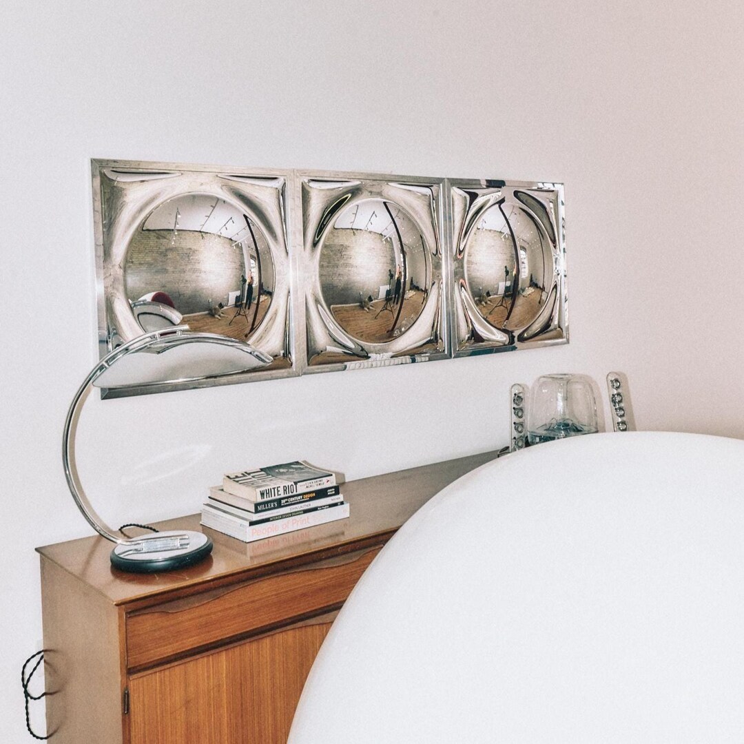 Set of Three Framed 1960s Space Age Modular Wall Art Convex Fish Eye ...