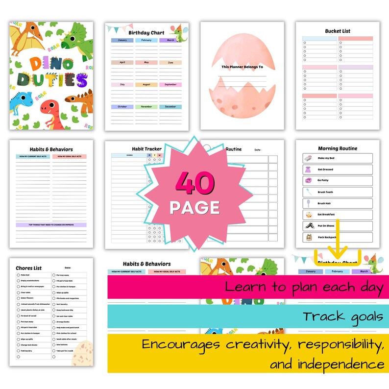 Dino Duties Chore Chart – Printable Dinosaur-themed Planner for Kids - Etsy