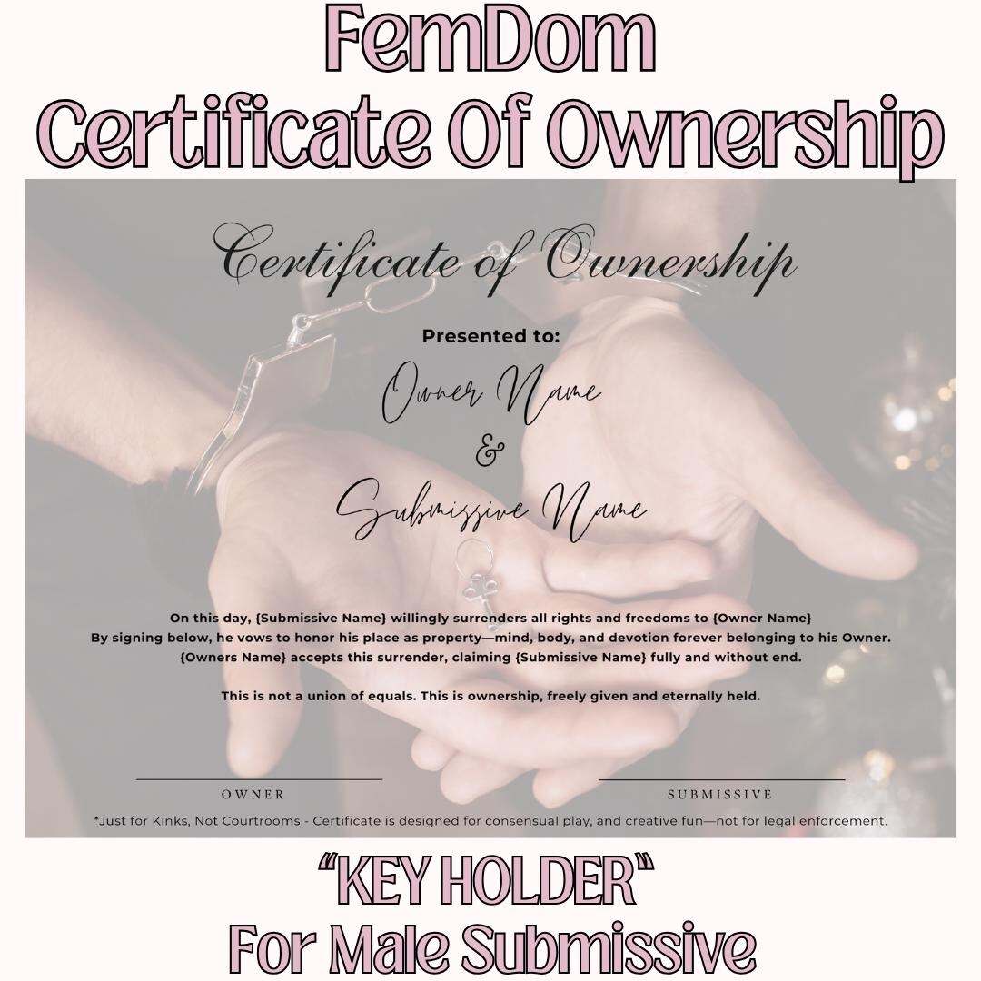 Dom / Sub Certificate of Ownership, "key Holder" | Customizable Submission Certification for ...