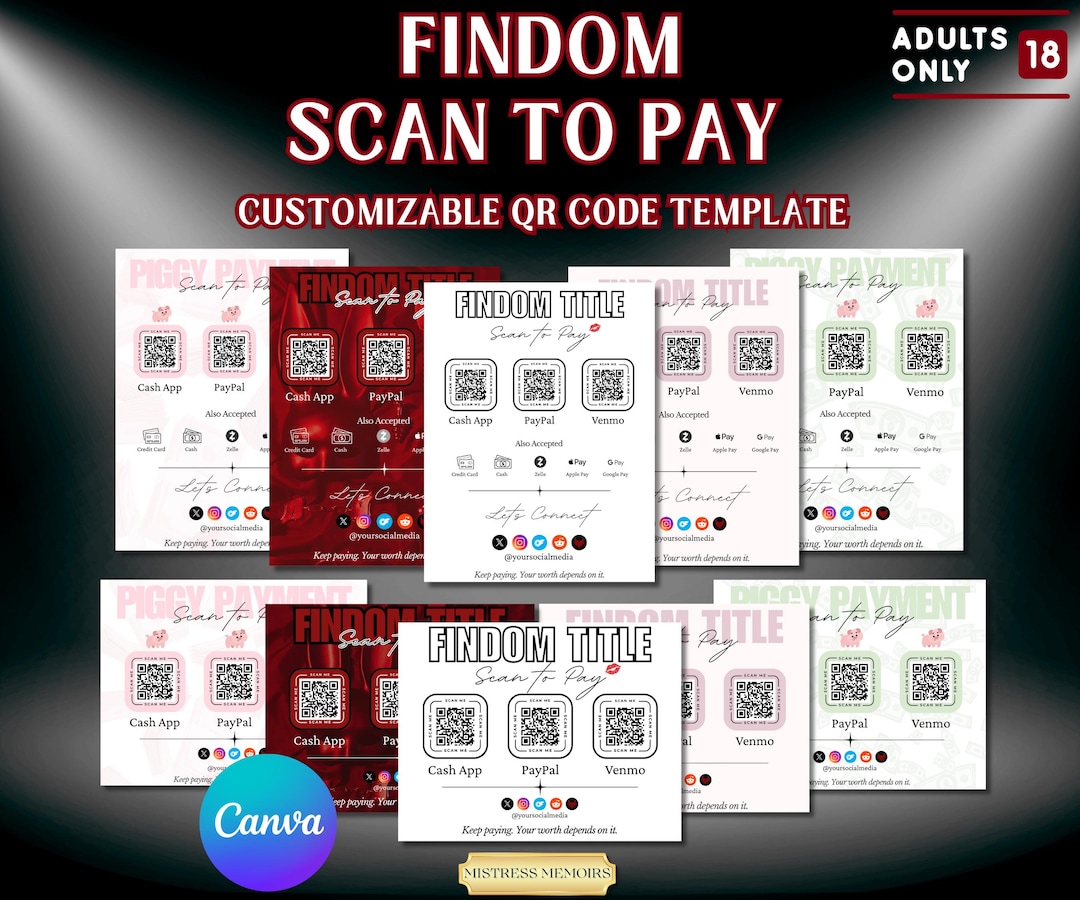 Femdom Scan to Pay Tip Sign Template W/ QR Codes | Digital Payment Sign ...