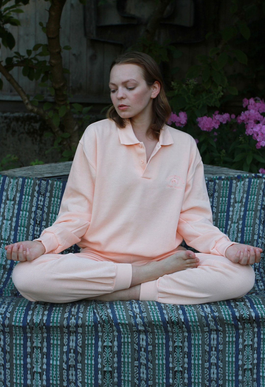 REDUCED Vintage 80s Jogging Outfit Peach Color Polo Sweatshirt ...