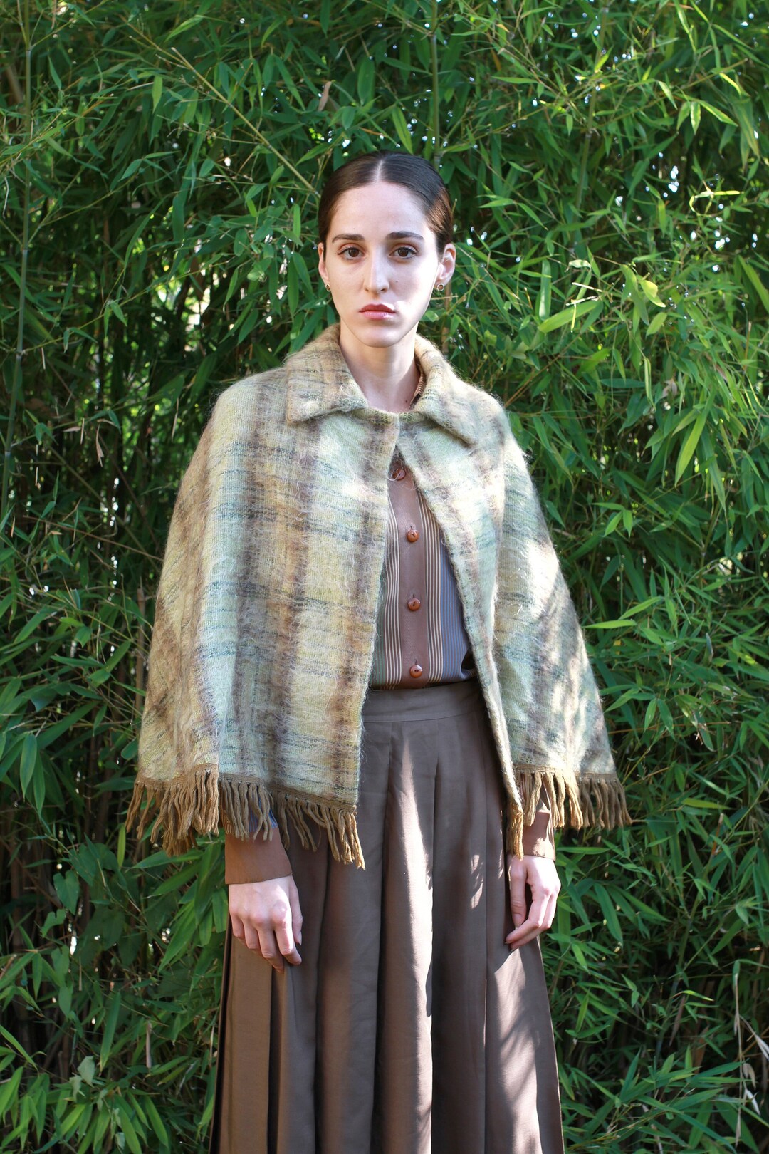 Vintage 70s Mohair Wool Plaid Earth Tones Short Fringe Cape - Etsy