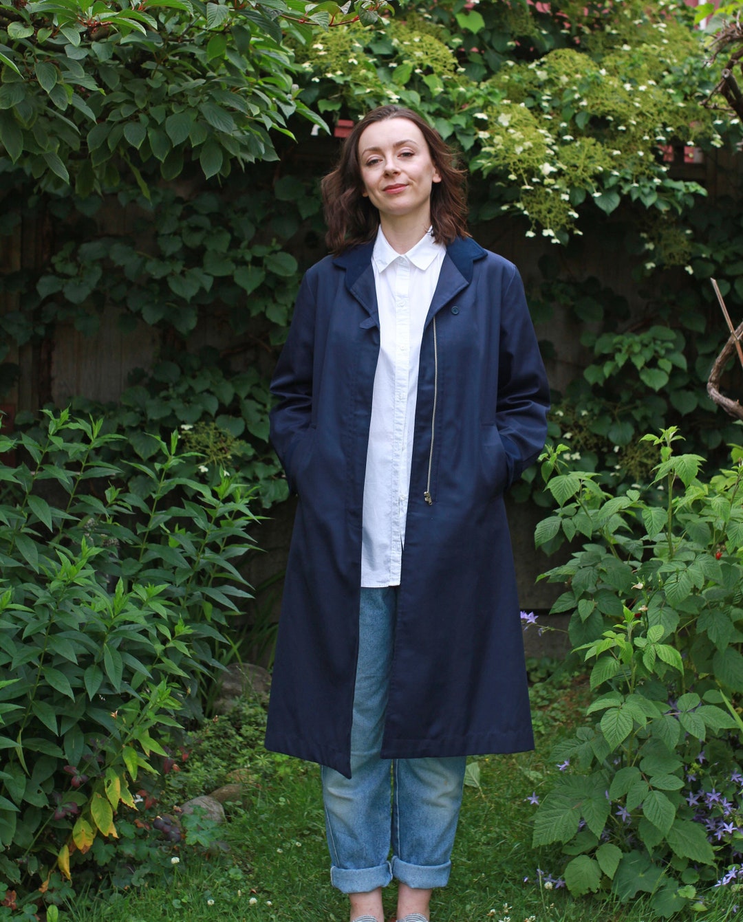 Vintage 60s/70s Japanese Navy Blue Cotton Blend Unisex Long Lined ...