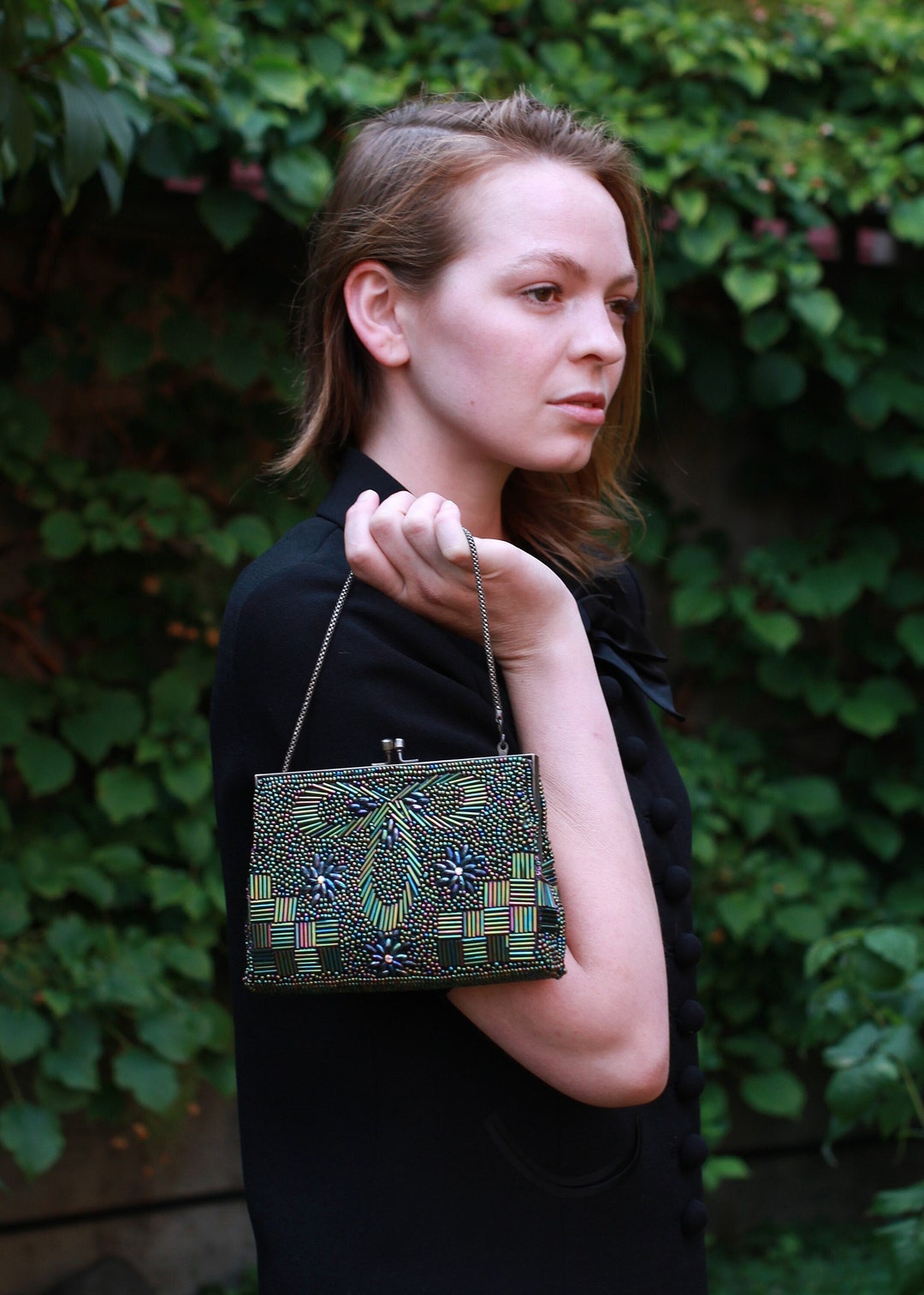 Vintage 40s Small Beaded Rhinestone Handbag With Chain Handle - Etsy