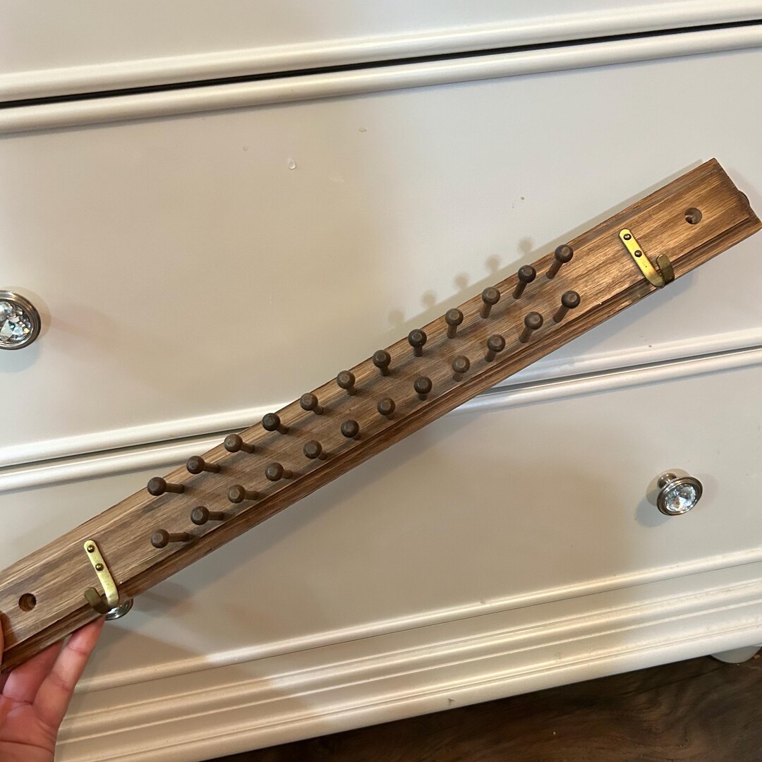 Vintage Wooden Tie Rack Oak Belt Rack Necklace Organizer Closet ...