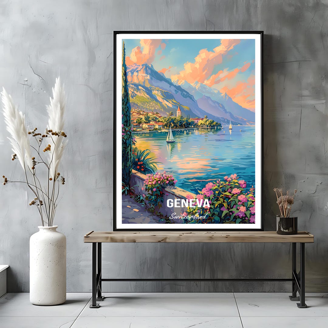 Lake Geneva Travel Poster – Geneva Art Print | Vintage Switzerland Wall ...