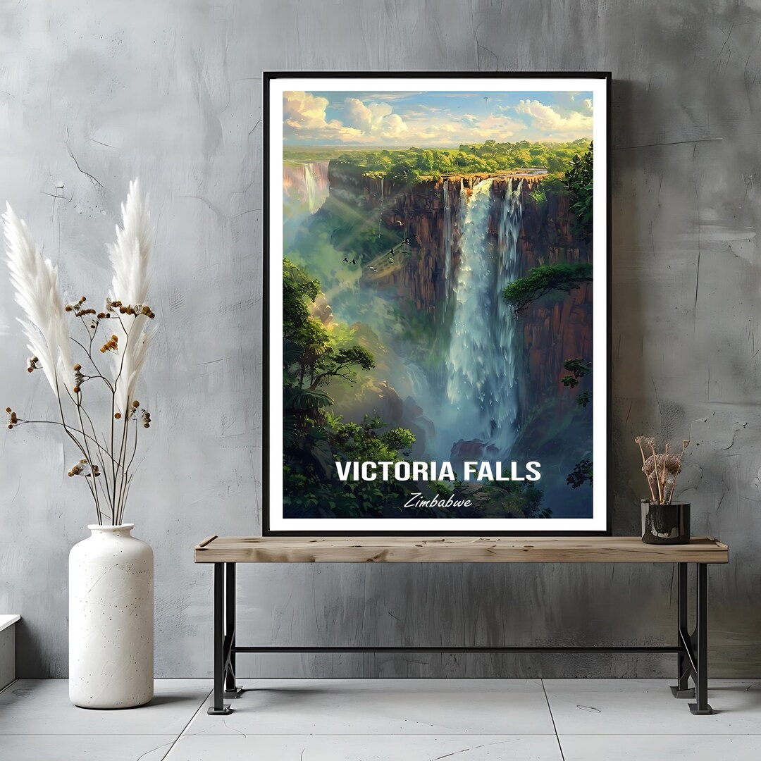 Victoria Falls Zimbabwe Poster Featuring the Mosi Oa Tunya Waterfall ...
