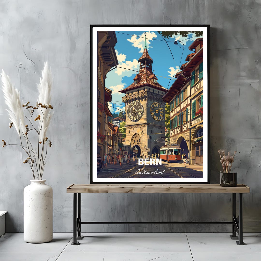 Bern Switzerland Poster – Zytglogge Clock Tower Print – Swiss Cityscape ...