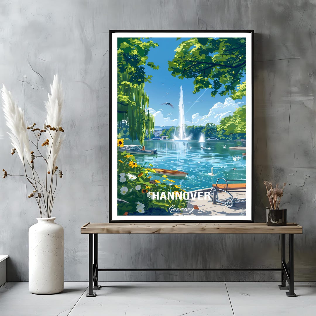Hannover Maschsee Travel Poster – Calm Lakeside City Wall Art - Etsy