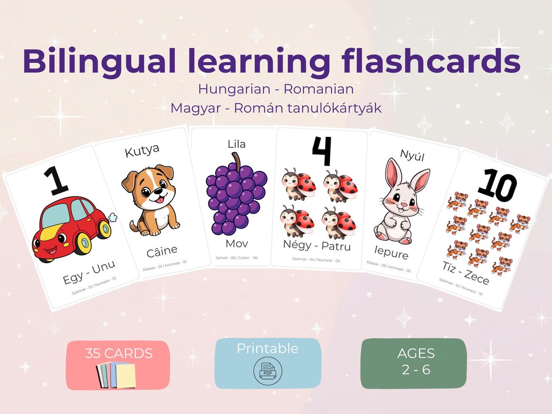 Bilingual Flashcards Printable | Hungarian Romanian Learning Cards for ...