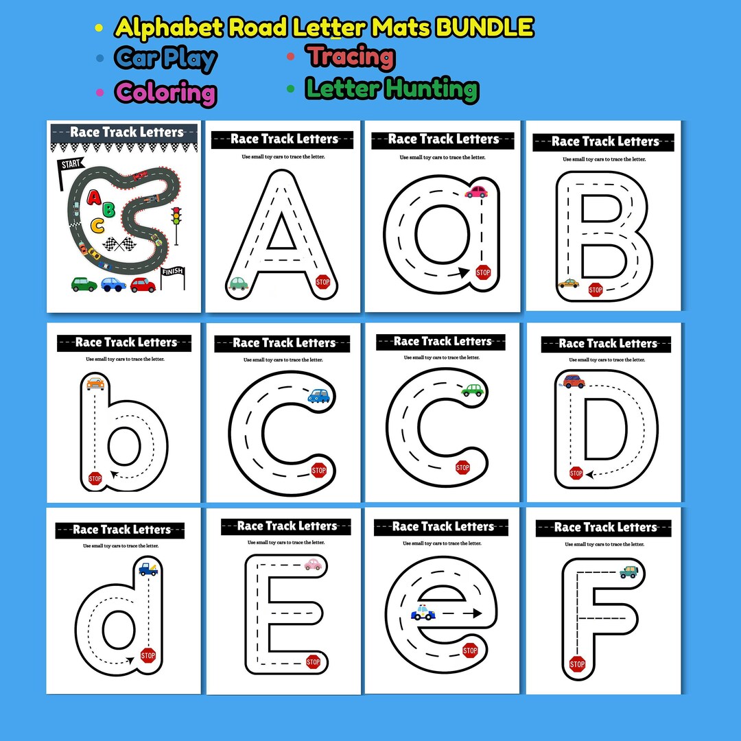 Alphabet Race Mats | Tracing Car Play - 53 Pages | Preschool ABC ...