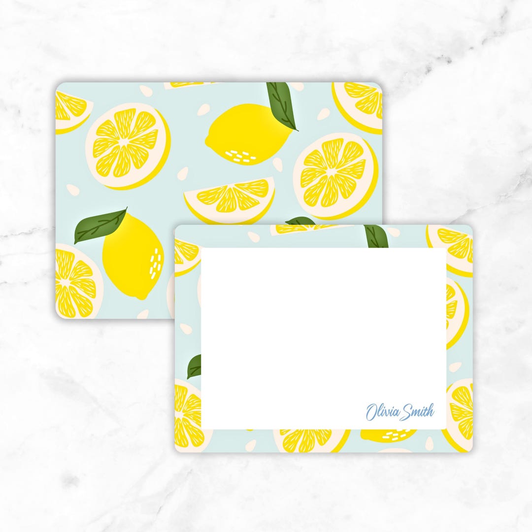 Personalized Lemon Stationery Set | Custom Flat Note Cards With ...