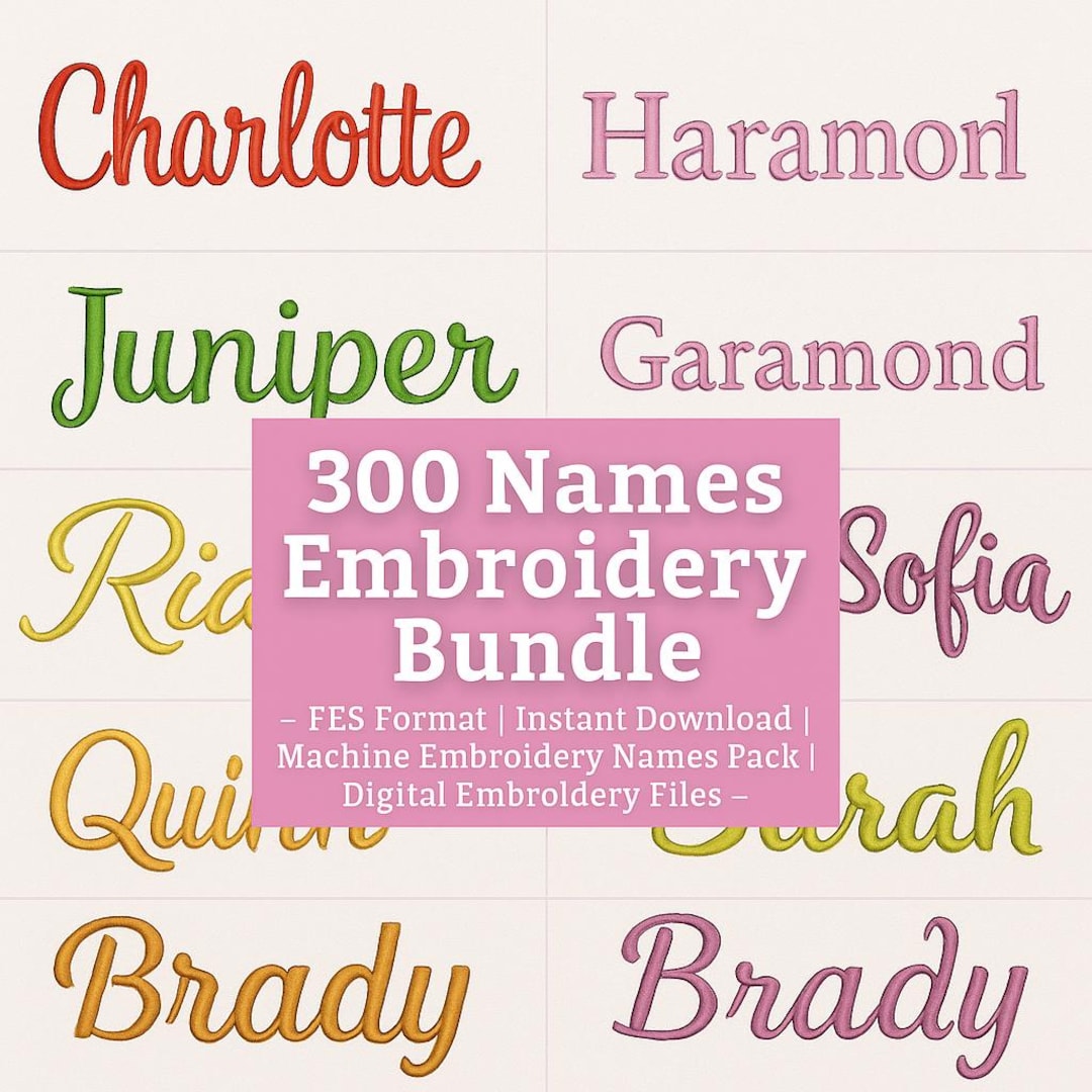 300 Names Embroidery Designs: PES Format, Instant Download (digital ...