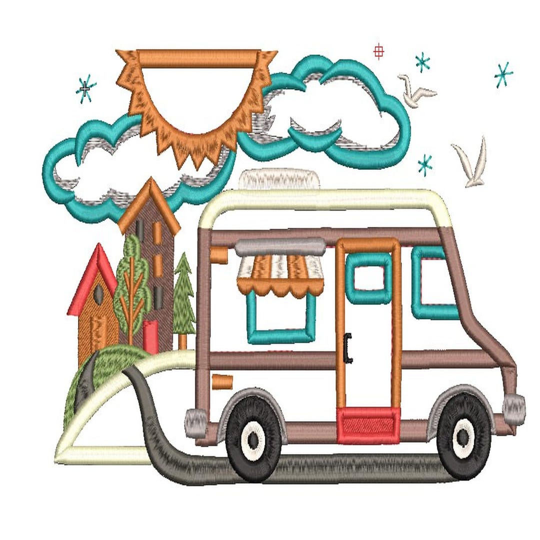 Camper Van Embroidery Design | PES Format | Travel RV Machine ...