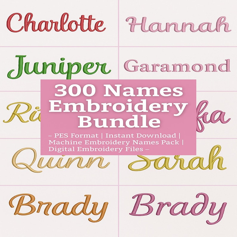 300 Names Embroidery Designs: PES Format, Instant Download (digital ...