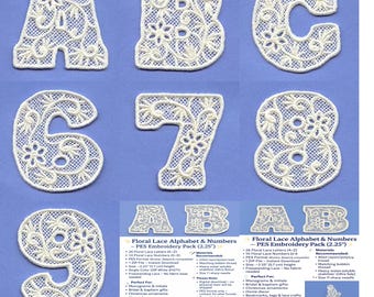Floral Lace Embroidery Font: Freestanding Alphabet & Numbers (PES ...