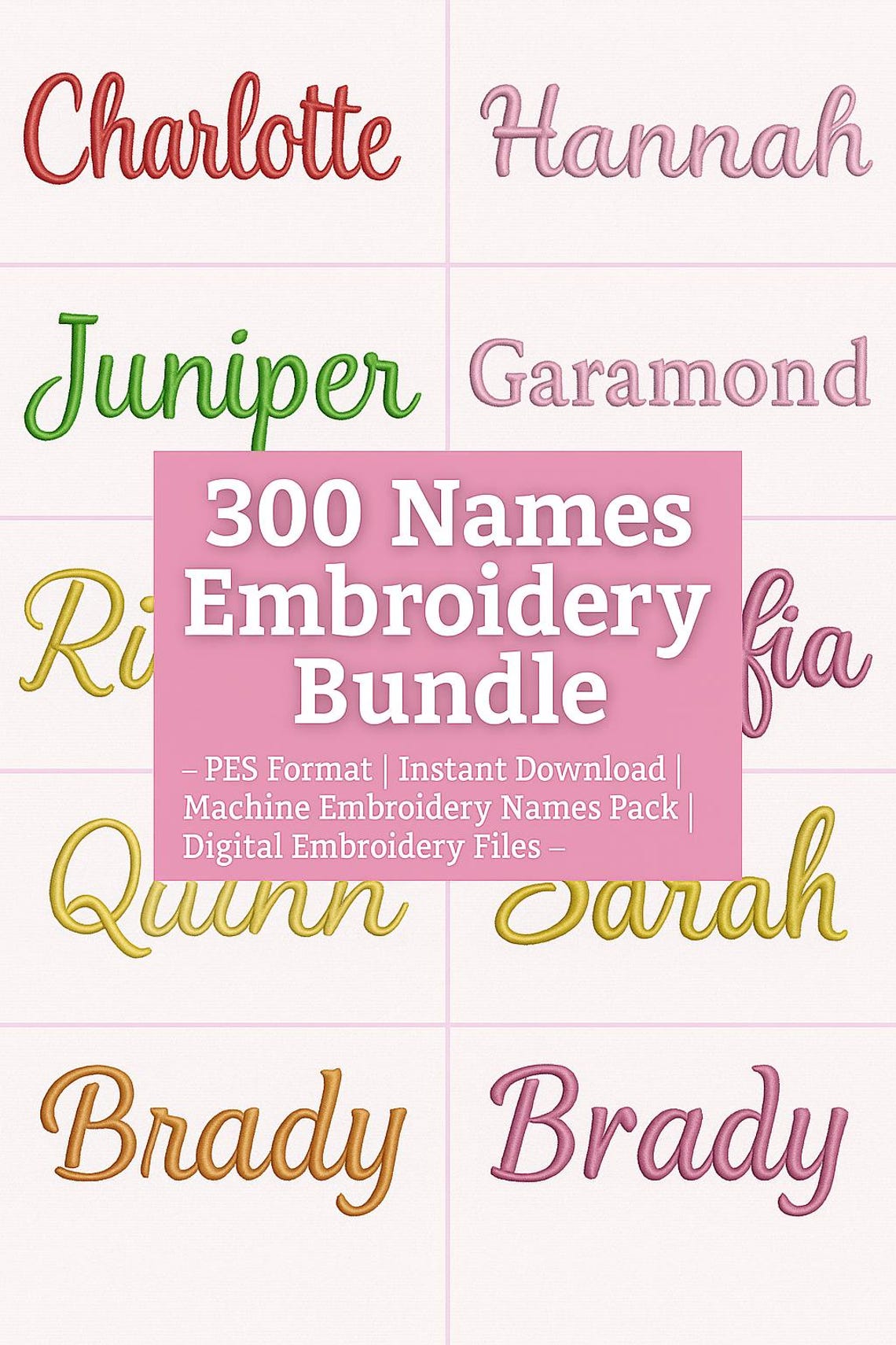 300 Names Embroidery Designs: PES Format, Instant Download (digital ...
