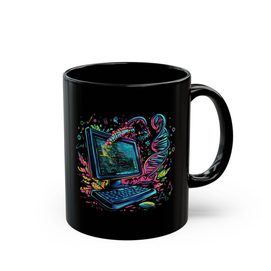 Mug, Graffiti Style Bioinformatics DNA Computer Design, Science Mug ...