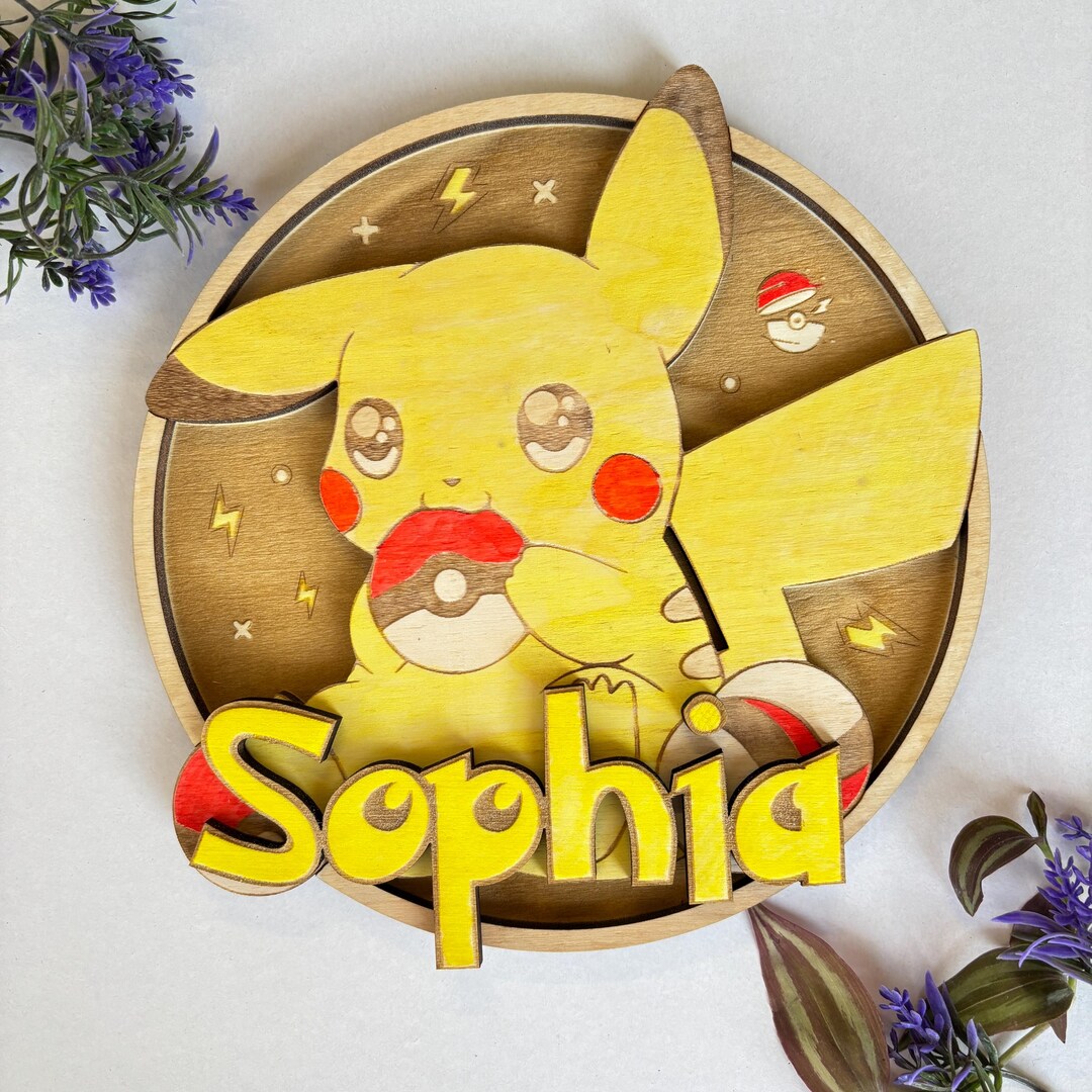 Cute Pikachu Baby Room Wooden Wall Plaque - Nursery Door Sign - Self ...