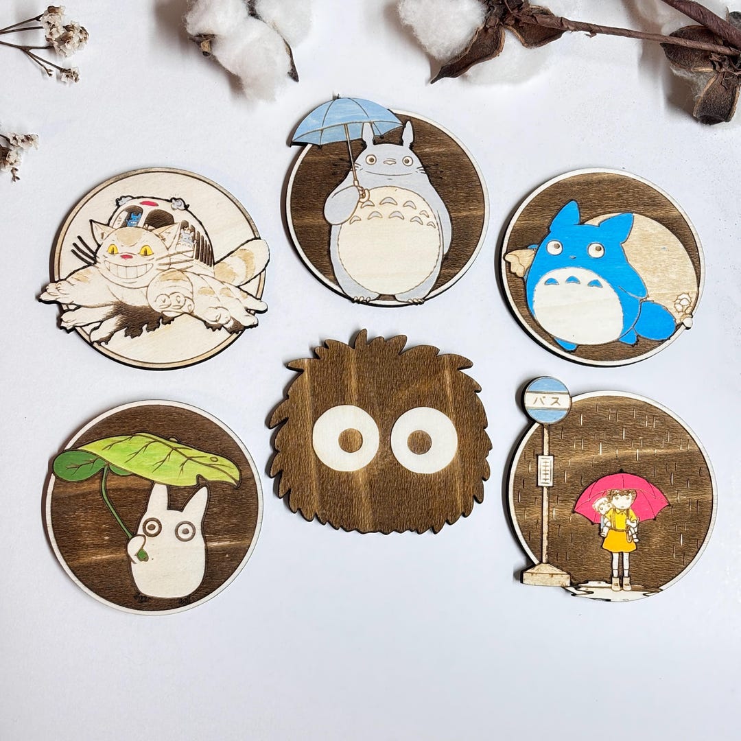 Conjunto de porta-copos de madeira Totoro - Arte em madeira pintada à ...