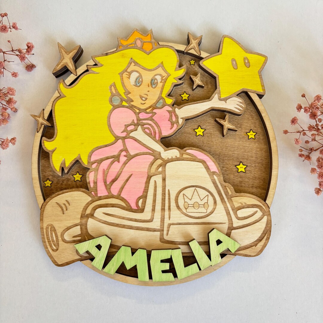 Princess Peach Baby Room Wooden Wall Plaque - Nursery Door Sign - Self ...