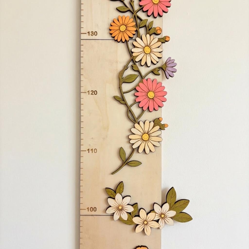 Flowers Wooden Height Chart - Hand Painted Height Growth Ruler ...