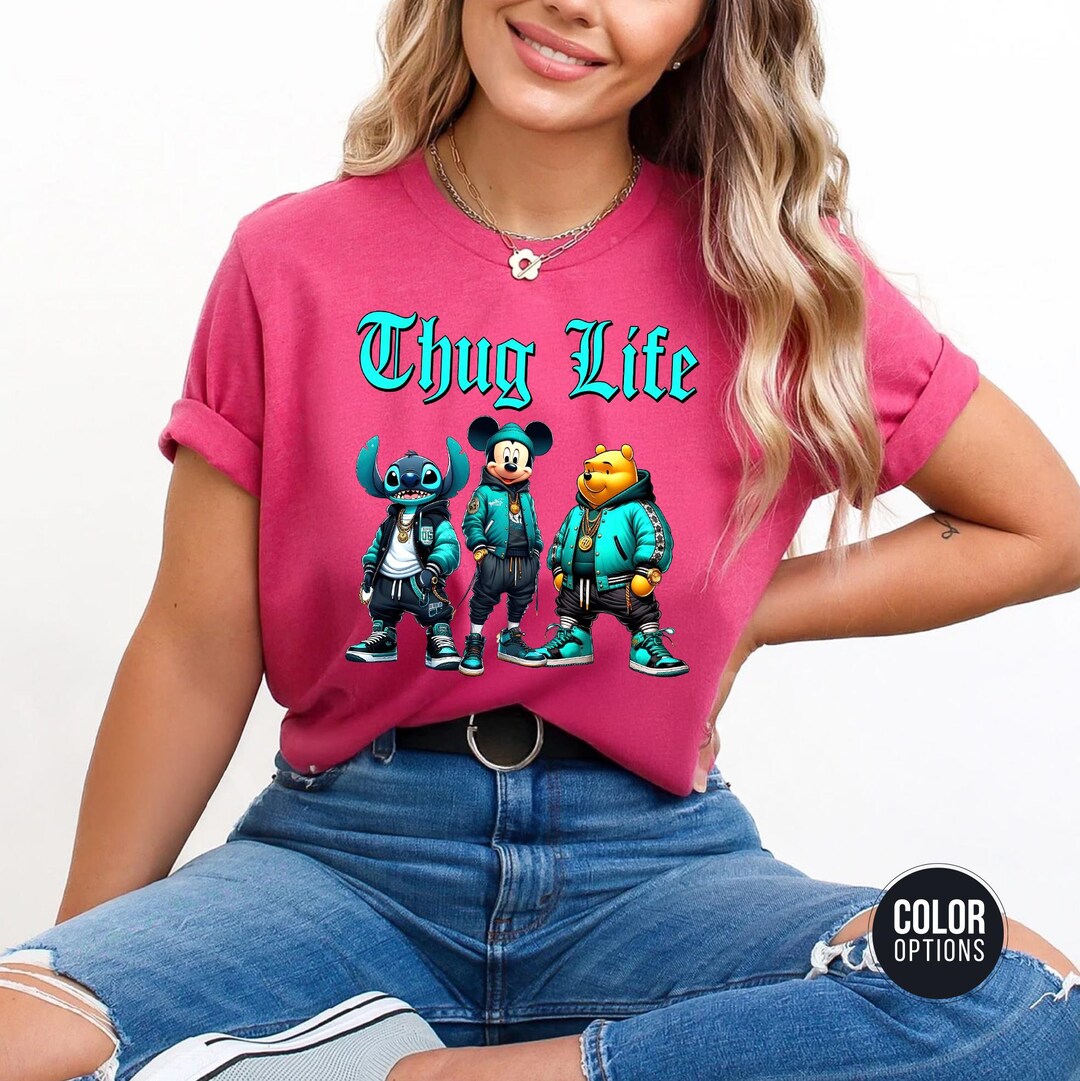 Thug Life Cartoon Graphic Tee: Mickey & Pooh Hip Hop Streetwear - Etsy
