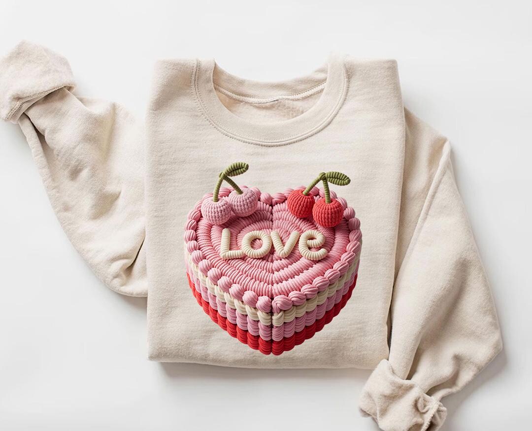 Love Sweatshirt: Valentine Heart Cake Print (knitted Look) - Etsy