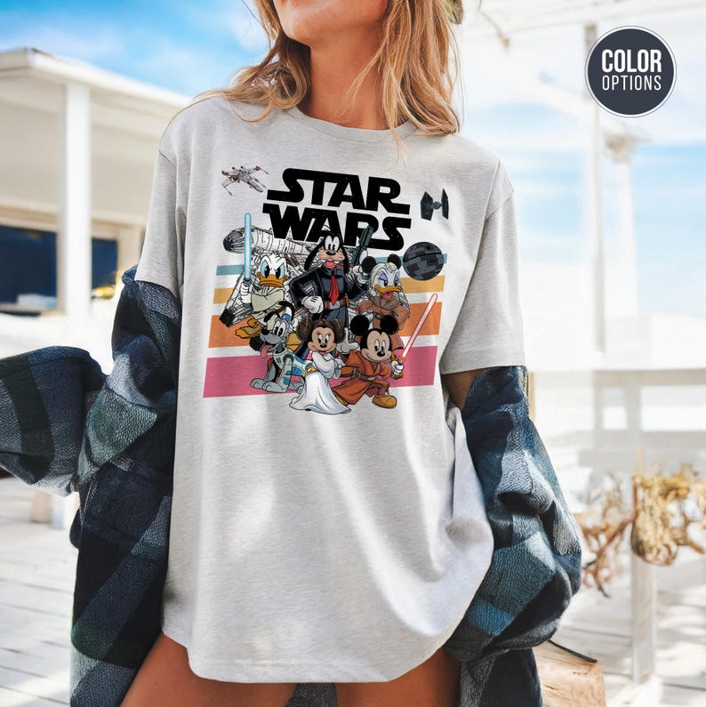 Star Wars Disney Cartoon Tee: Mickey Jedi Graphic T-shirt - Etsy