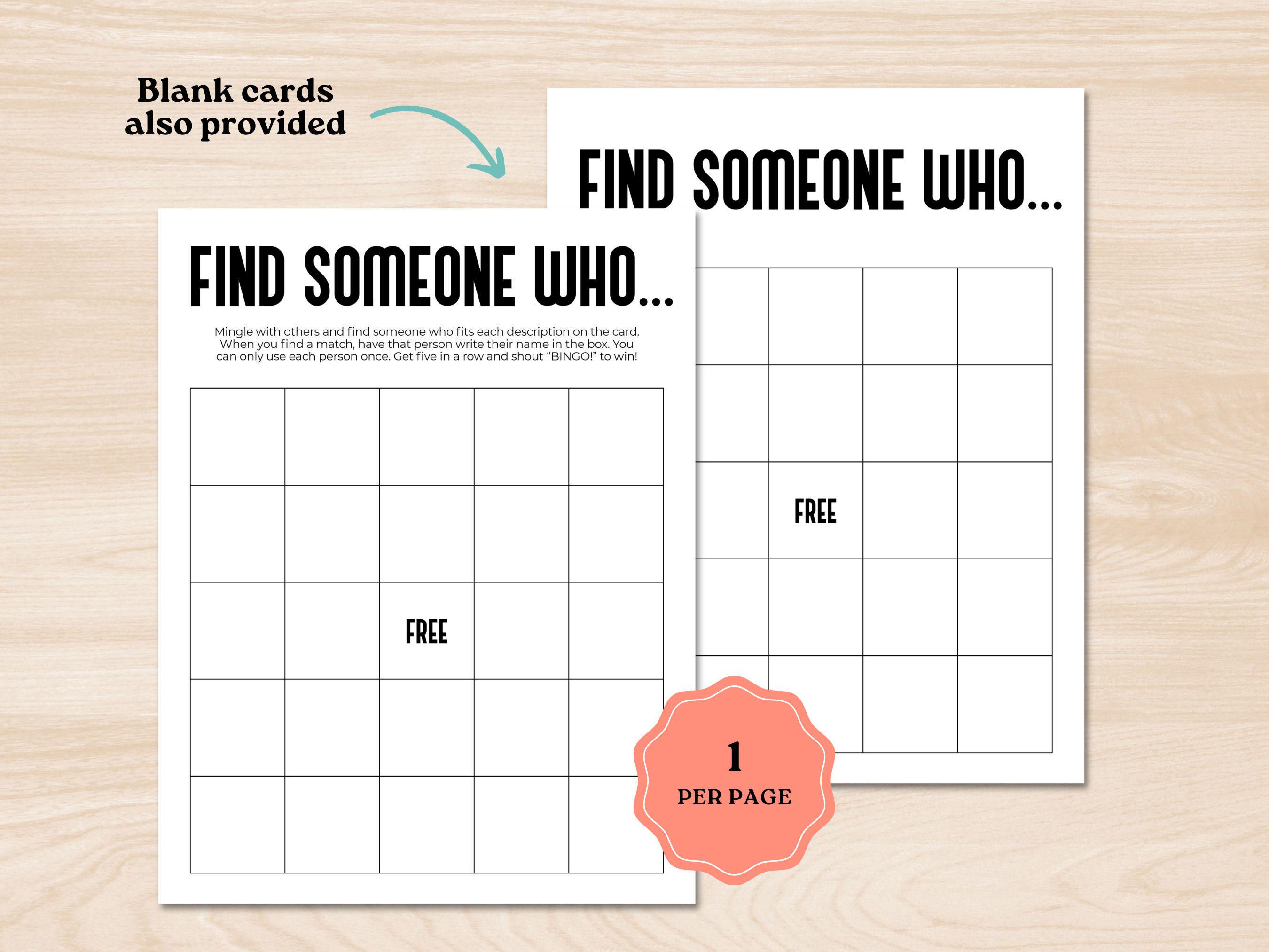 Find Someone Who Bingo, Team Building Bingo, Find the Guest Bingo, Ice ...