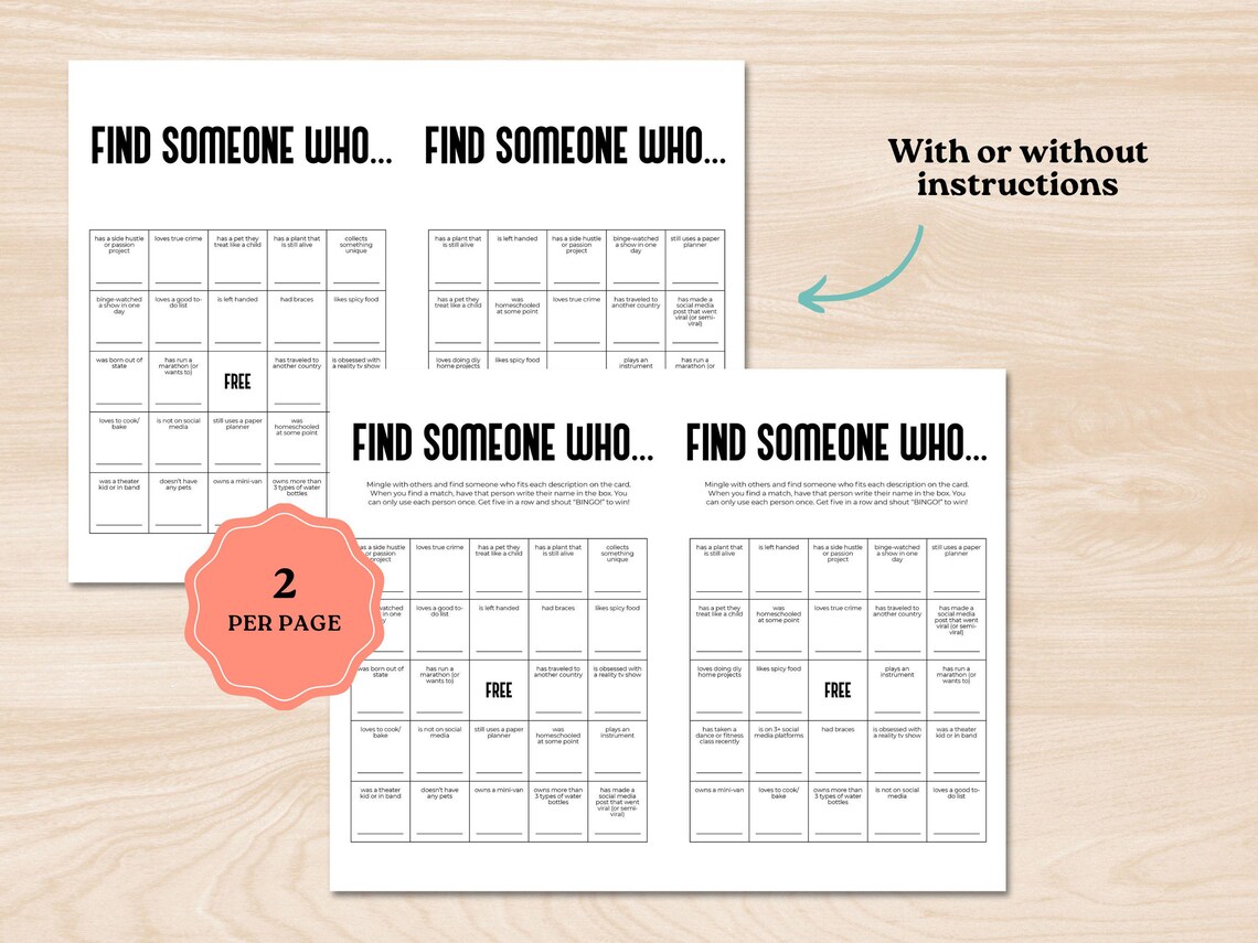 Find Someone Who Bingo, Team Building Bingo, Find the Guest Bingo, Ice ...