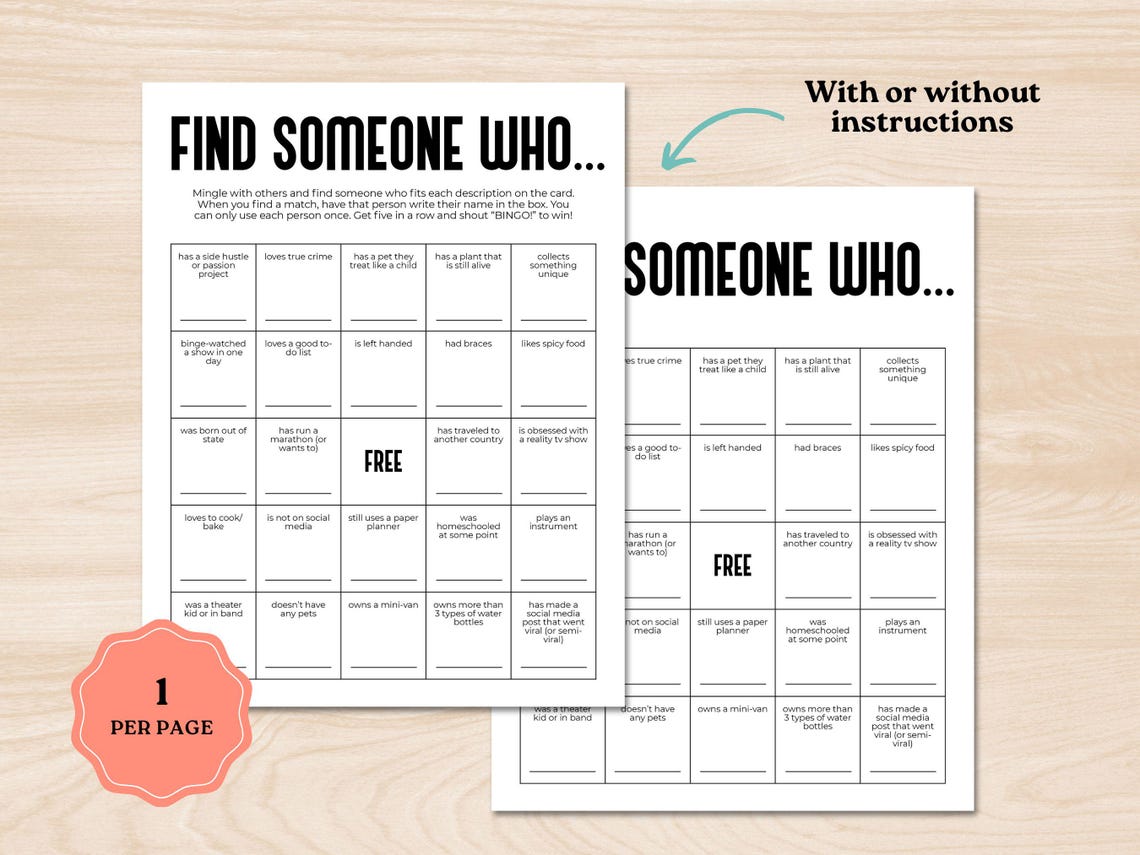 Find Someone Who Bingo, Team Building Bingo, Find the Guest Bingo, Ice ...