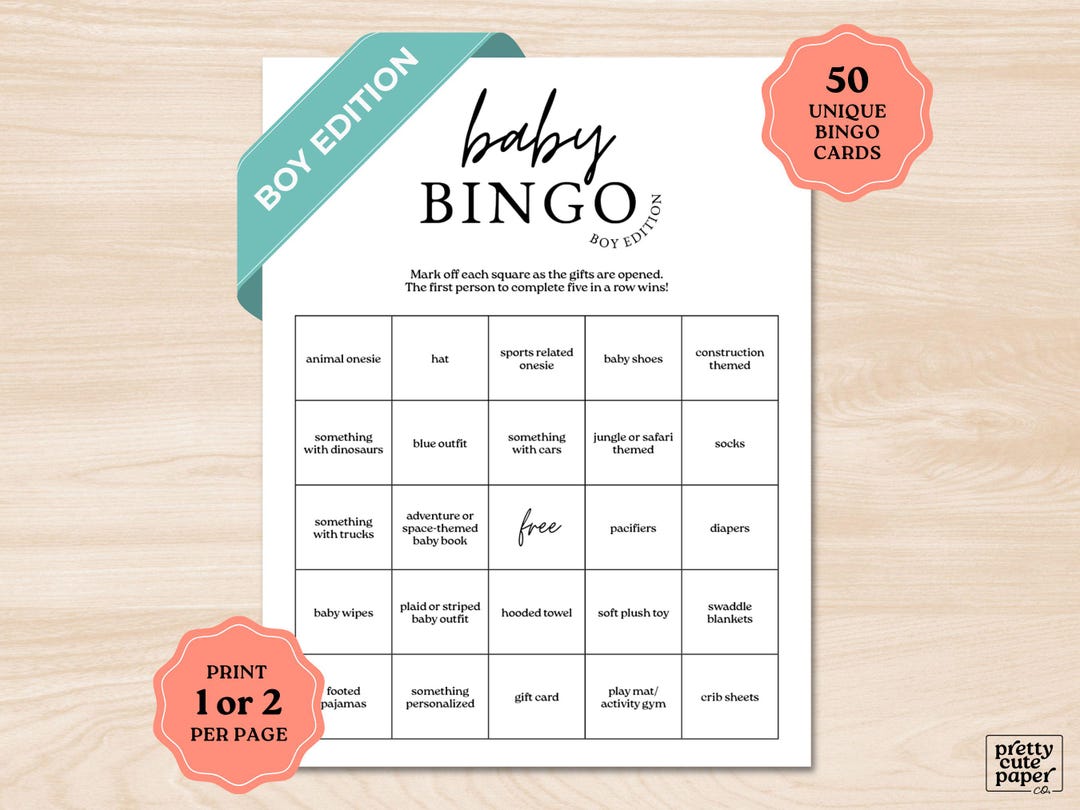Boy Baby Shower Bingo Game, Minimalist Baby Shower Bingo, Baby Shower ...