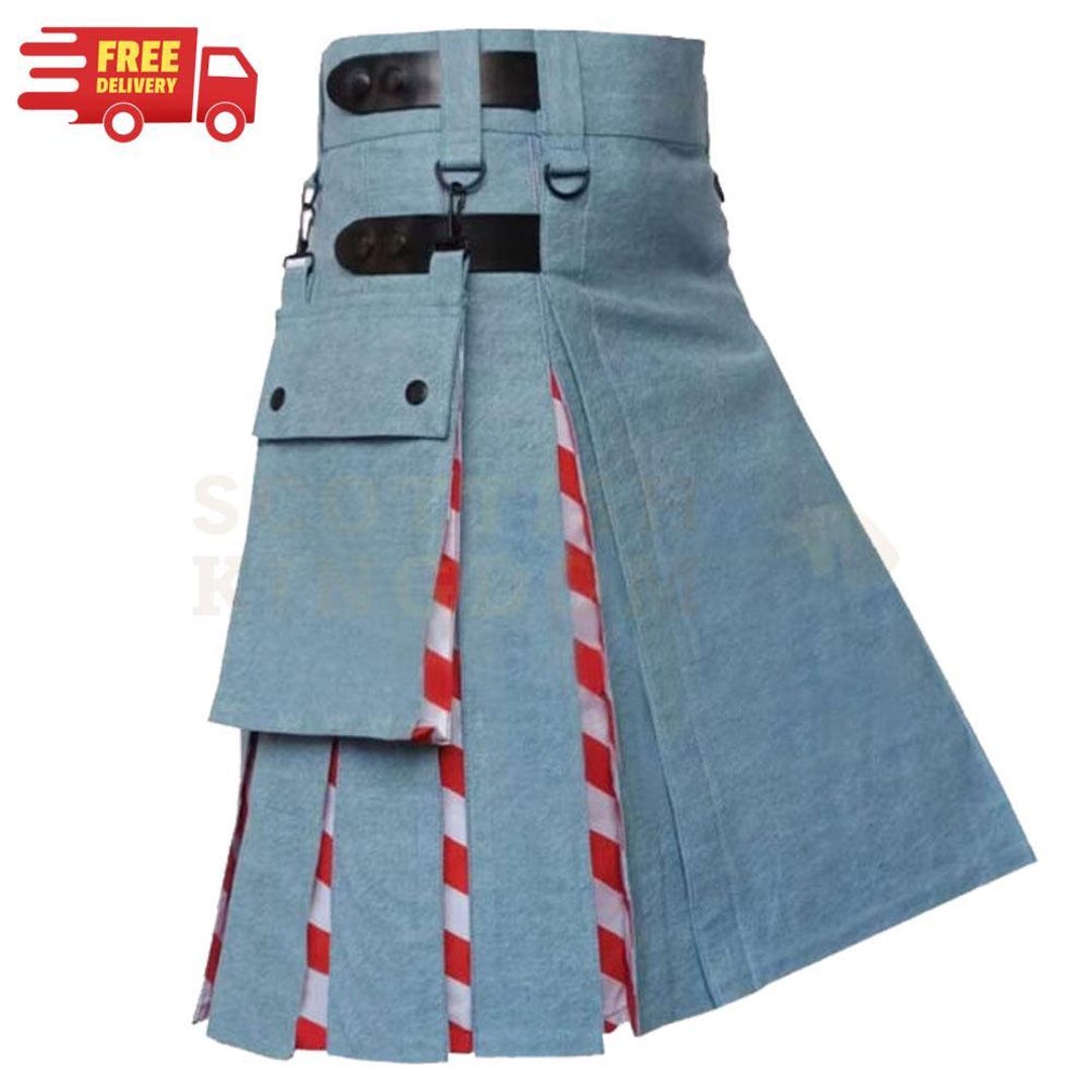 American Flag Denim Handmade Utility Kilt – Denim Hybrid Kilt for Men ...