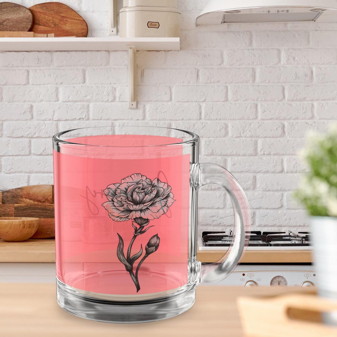 Birth Month Flower Glass Mug – 10oz Clear Coffee Mug for Birthday Gift ...