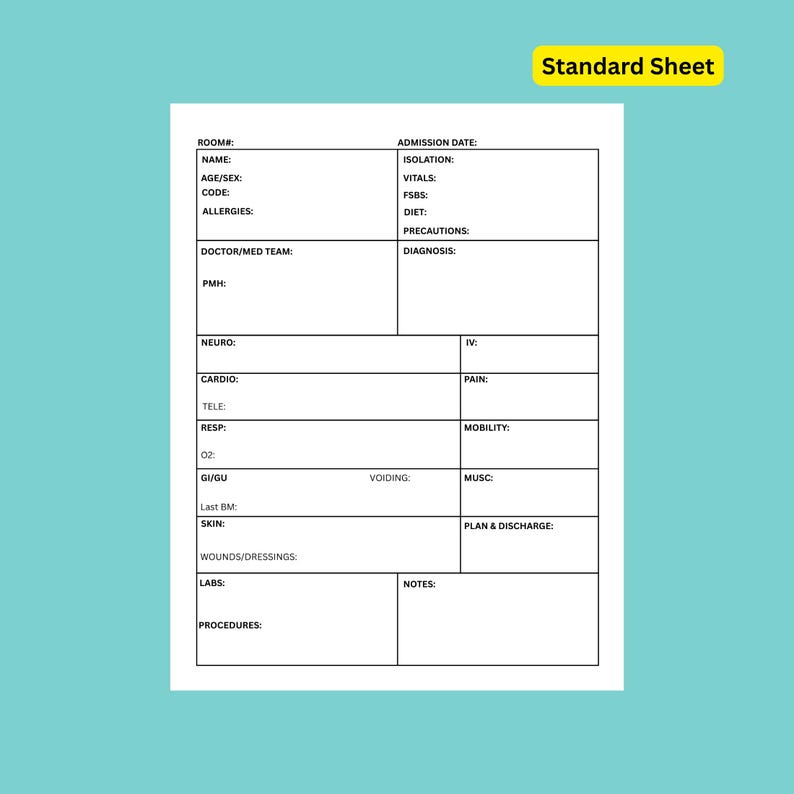 Med Surg/tele Nurse Report Sheet Printable, SBAR Brain Sheet, Nursing ...
