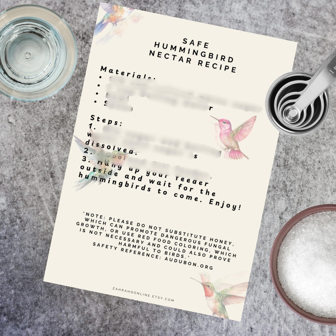 Hummingbird Nectar Recipe Digital Download Print, A4 Audubon Printable ...