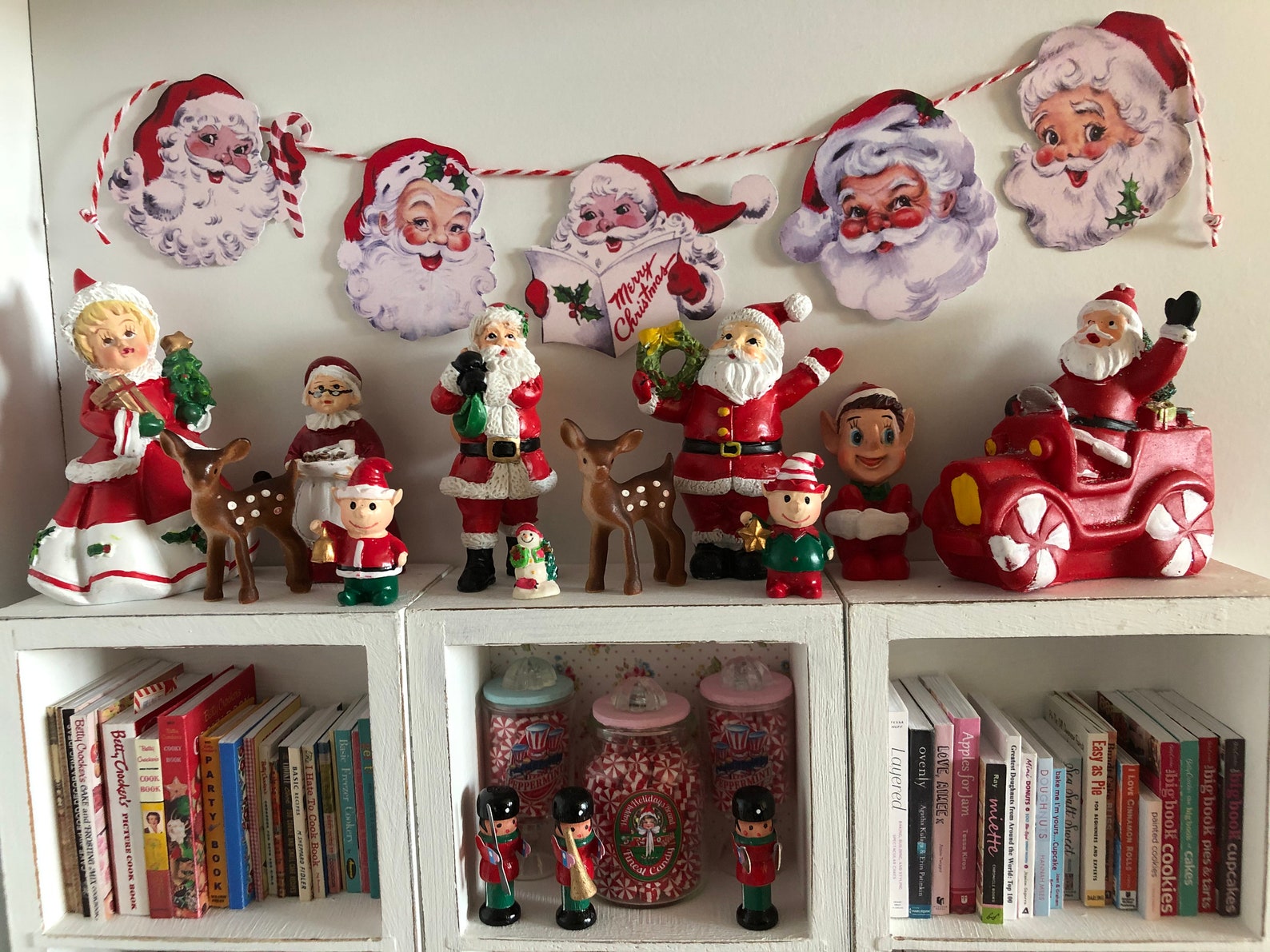 Miniature Vintage Christmas Santa Head - Retro HANGING BUNTING BANNER ...