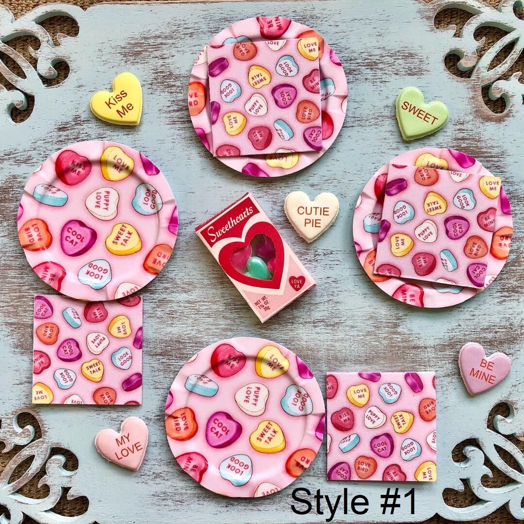 Conversation Candy Hearts - Glossy PAPER PLATES or NAPKINS - Set of 4 ...