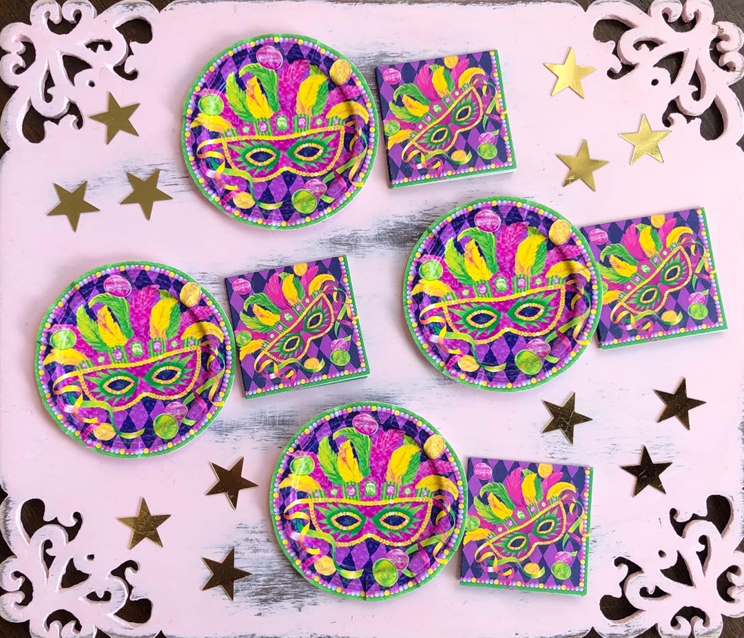Mardi Gras - Glossy PAPER PLATES & NAPKINS - Set of 4 - Fat Tuesday ...