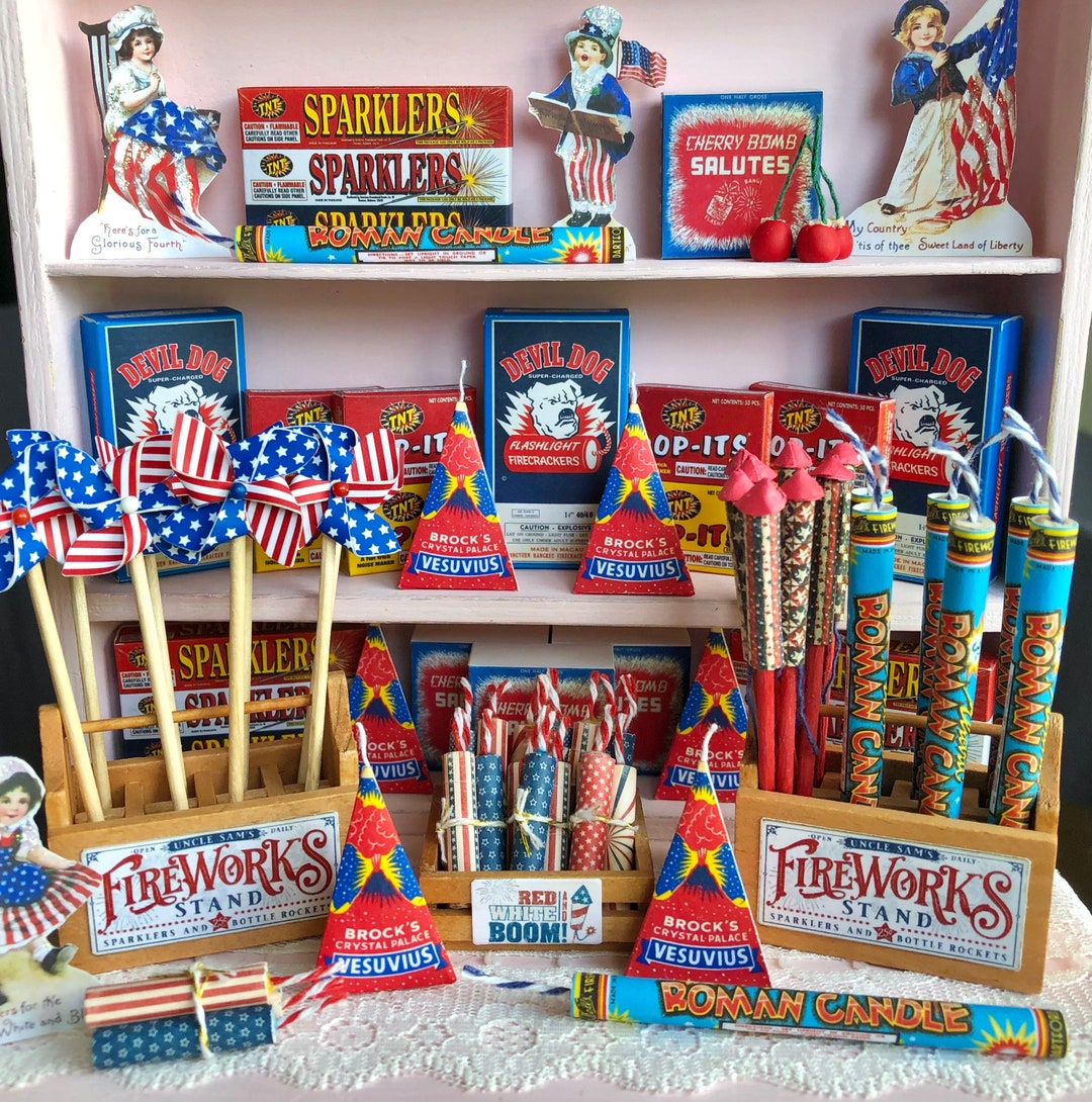 MINIATURE- Patriotic July 4th Fireworks - Sparklers Box Pop-its Rockets ...