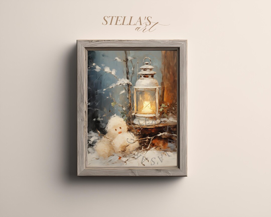 Cozy White Cat With Lantern - Rustic Winter Painting, Sleepy Cat in ...
