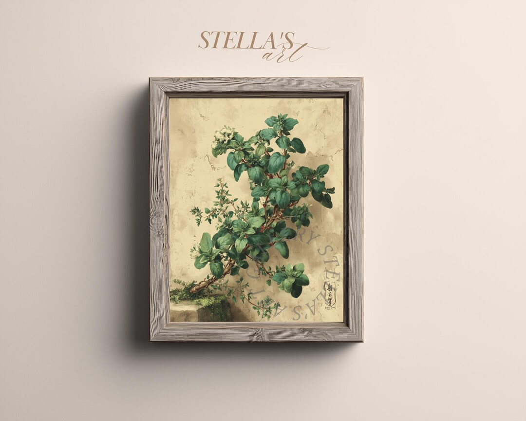 Vintage Botanical Sprig Art - Rustic Green Leaf Illustration ...