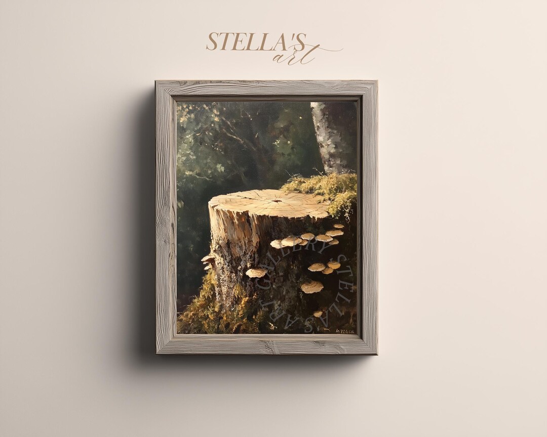 Rustic Tree Stump Painting - Earthy Forest Scene With Ax Marks ...