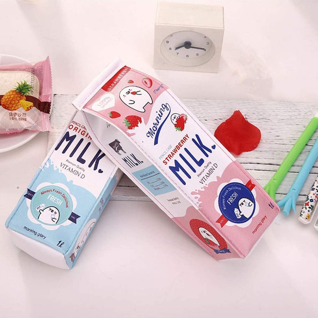 Kawaii Cute Creative Milk Carton Waterproof PU Pencil Case Gift Anime ...