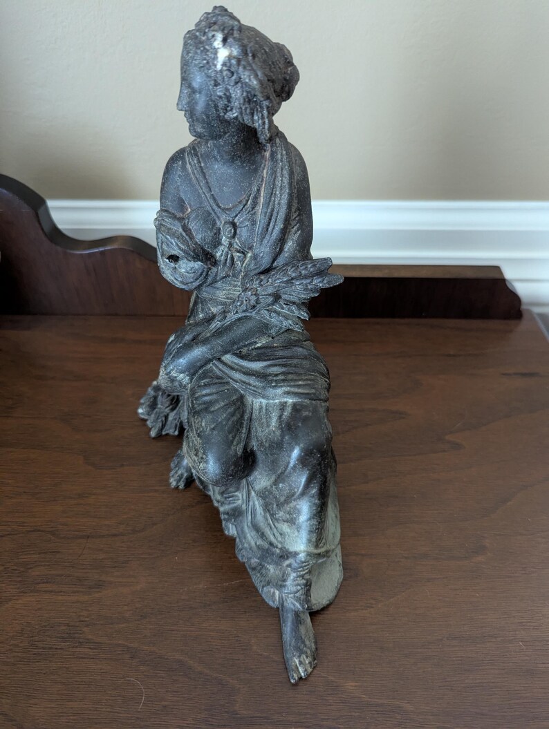 Antique Spelter Lady Statue - Seated Woman Statue - Clock Topper Statue ...