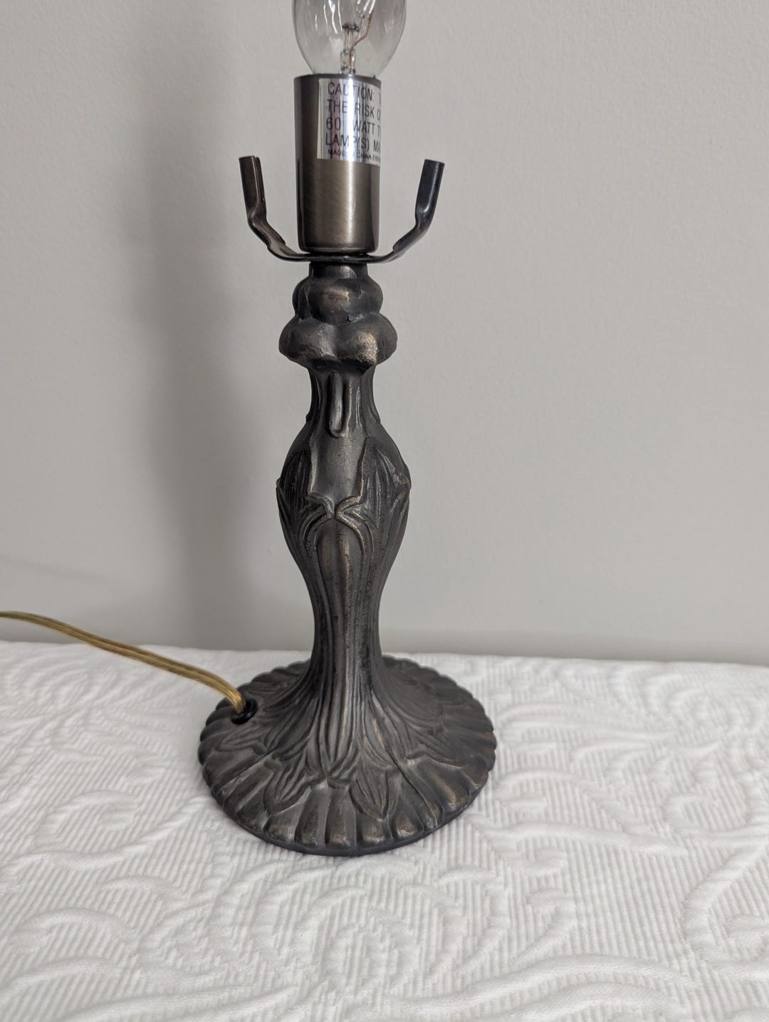 Vintage Tiffany Style Ornate Metal Lamp Base Art Deco Details Bronze ...