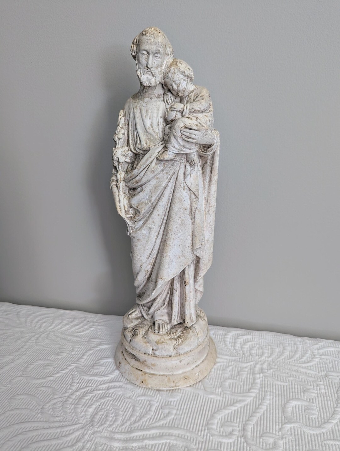 Beautiful Old Antique French St Joseph With Christ Child Statue ...