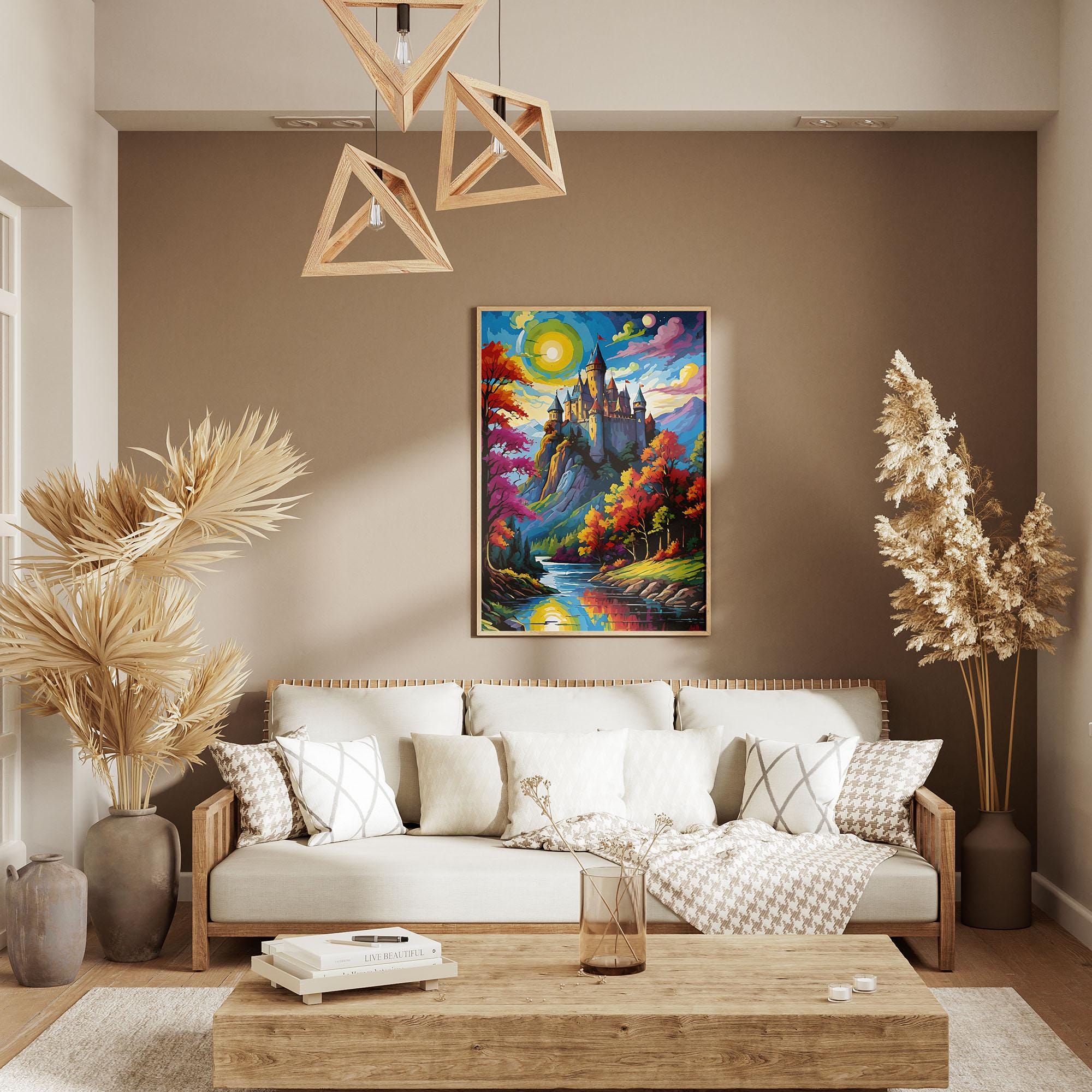Van Gogh Inspo Fantasy Castle Art | Vibrant Swirling Sky Printable Wall ...