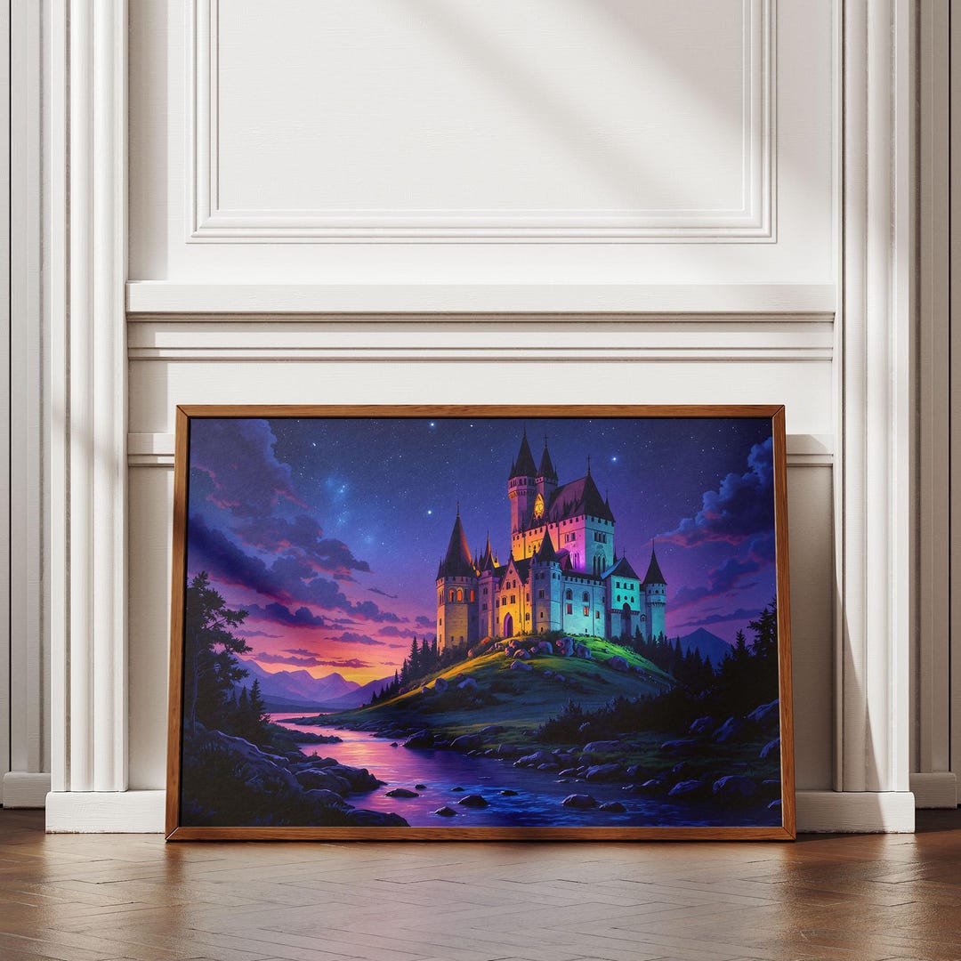 Starry Night Castle Art | Gothic Princess Castle in Vibrant Purple ...